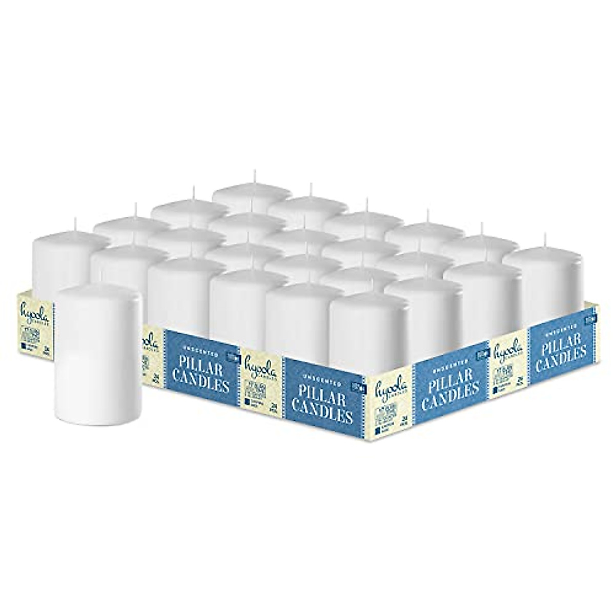 HYOOLA White Pillar Candles 2x3 Inch - 24 Pack Unscented Bulk Pillar Candles - European Made