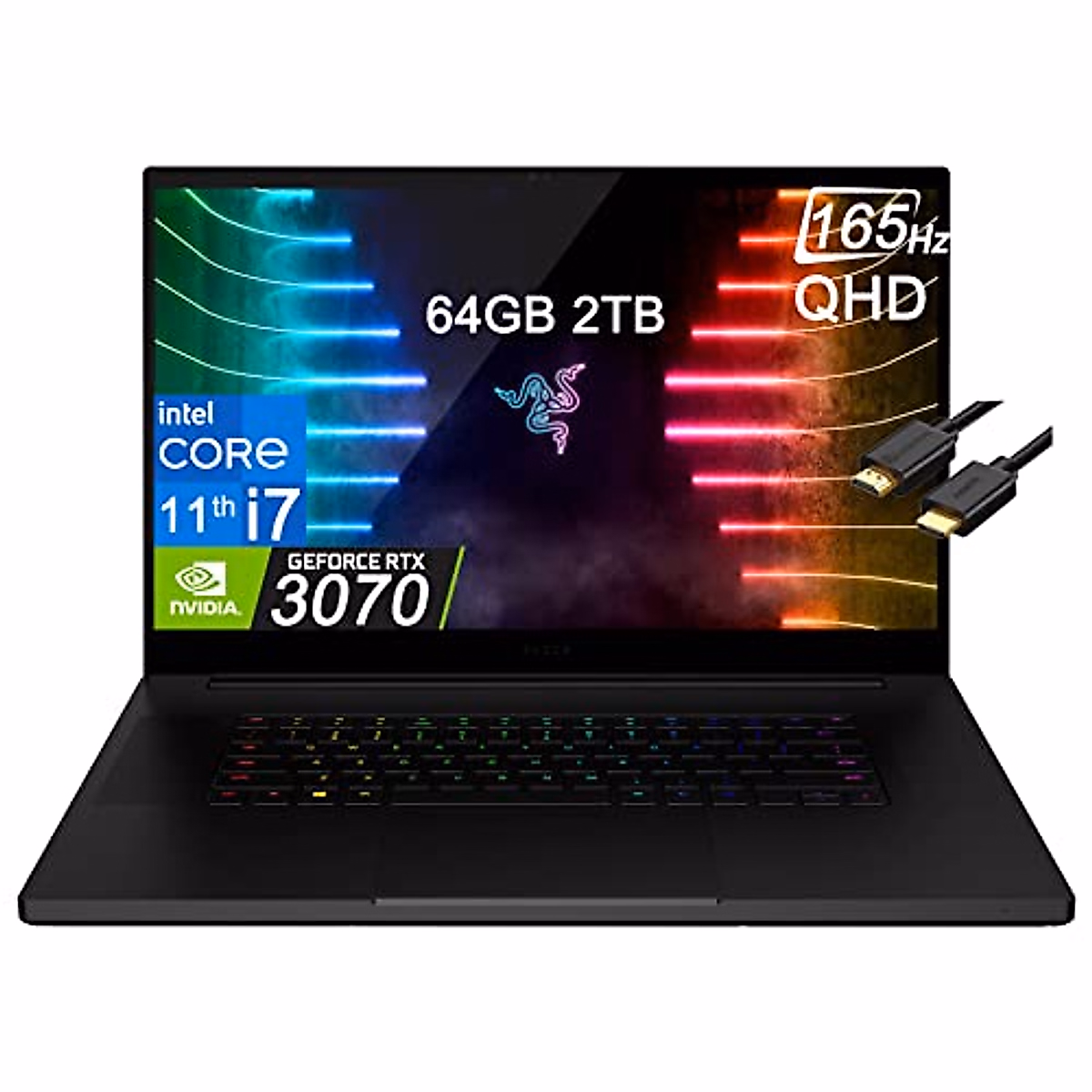Razer Blade Pro 17 (17.3" QHD 165Hz, Intel i7-11800H, 64GB RAM, 2TB PCle SSD, GeForce RTX 3070 8GB), Chroma RGB Gaming Laptop, IR Webcam, WiFi 6E, Ray Tracing, IST Cable, Windows 10 Home