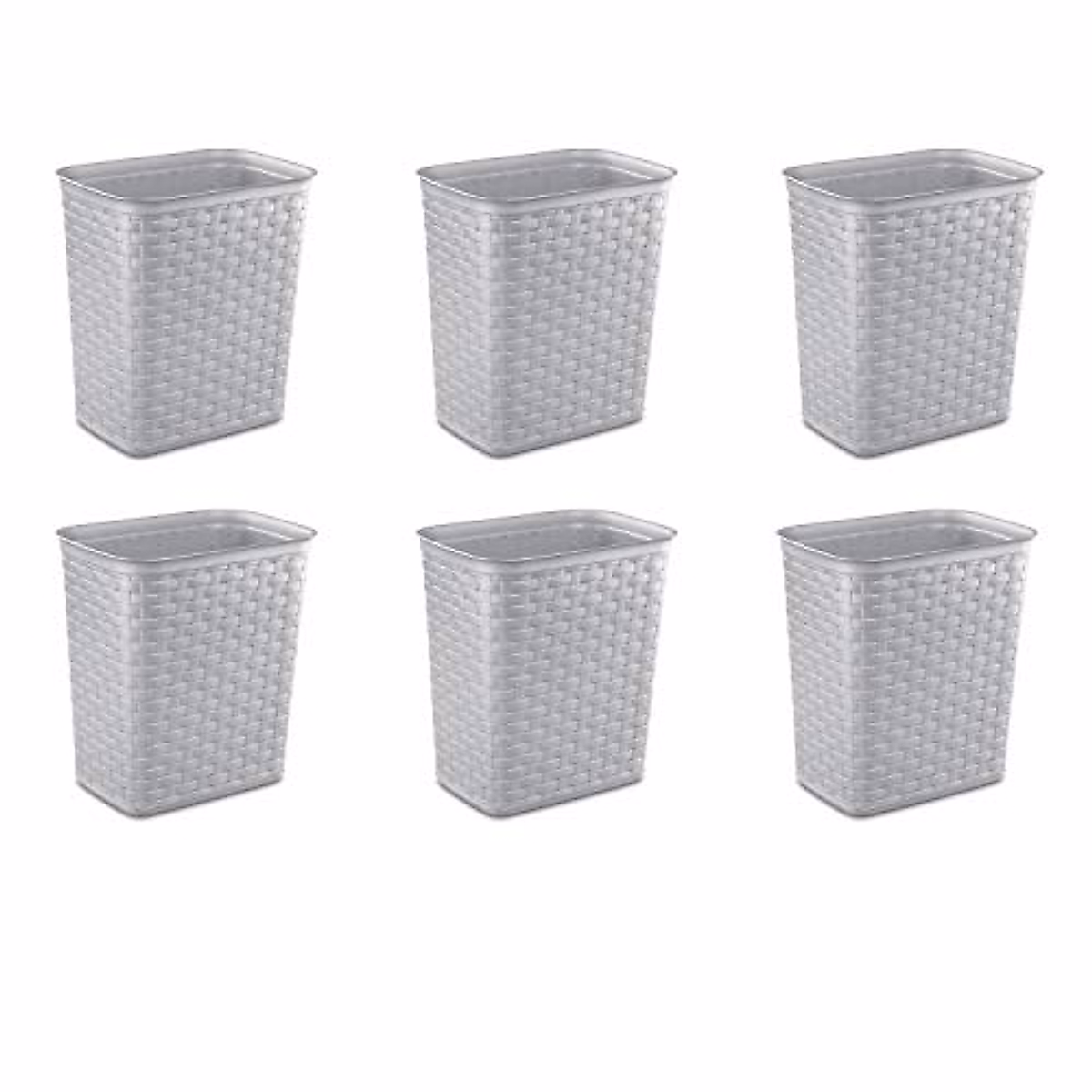 Sterilite 10346A06 3.4 Gallon/13 Liter Weave Wastebasket, Cement, 6-Pack