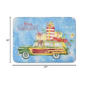 Caroline's Treasures CK2464RUG Merry Christmas Red Staffie Bull Terrier Machine Washable Memory Foam Mat, Bathroom Rug, Non-Slip Bath Mat, Durable Thick Washable Rugs for Kitchen, Bathroom Quick Dry,