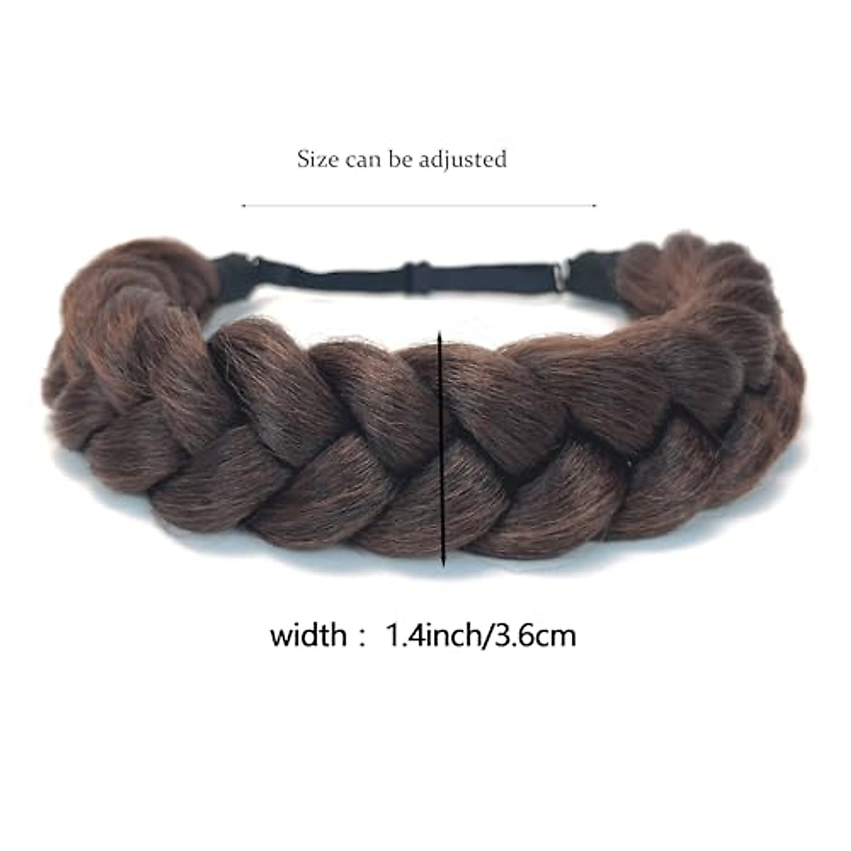STHEJFB Bohemian Braided Headband Oversized Classic Wide Braids Adjustable Elastic Strap Synthetic Wig Headband Women's Braids Beauty Accessories (Reddish Brown)