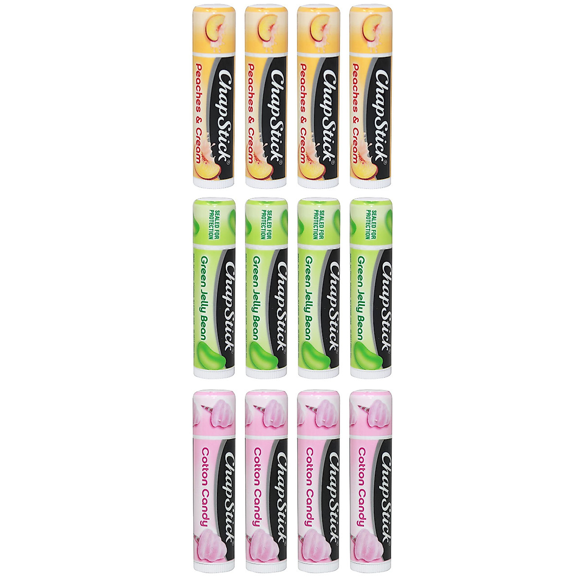 Chapstick Lip Balm Spring Collection, Green Jelly Bean, Cotton Candy, Peaches and Cream, .15 Ounce Each (12 Count)