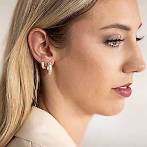 Bold CZ Hoops Small Thick Pave Huggies | 18K Gold Vermeil | Mini Wide Hoops CZ Gold Earrings for Women 15mm