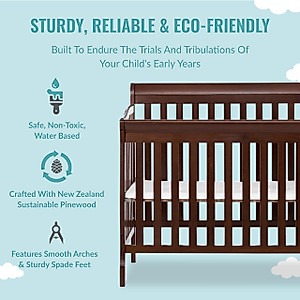 Dream On Me Jayden 4-in-1 Mini Convertible Crib And Changer in Espresso, Greenguard Gold Certified, Non-Toxic Finish, New Zealand Pinewood, 1" Mattress Pad