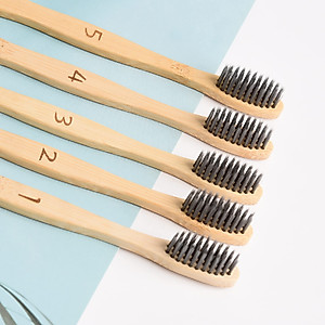 HiTuYi Bamboo Toothbrush (10 Pack) with Travel Toothbrush Case & Charcoal Dental Floss | Natural Eco Friendly Toothbrushes for Adults | BPA Free, Soft Bristles & Biodegradable Wooden Toothbrush