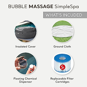 INTEX 28483E SimpleSpa Bubble Massage Spa: includes Insulated Cover – Built-in QuickFill Inflation – Soothing Jets – 4 Person Capacity – 77" x 26"