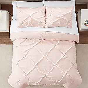 SERTA Simply Clean Ultra Soft 3 Piece Hypoallergenic Stain Resistant Pleated Duvet Cover Set, Full/Queen, Blush