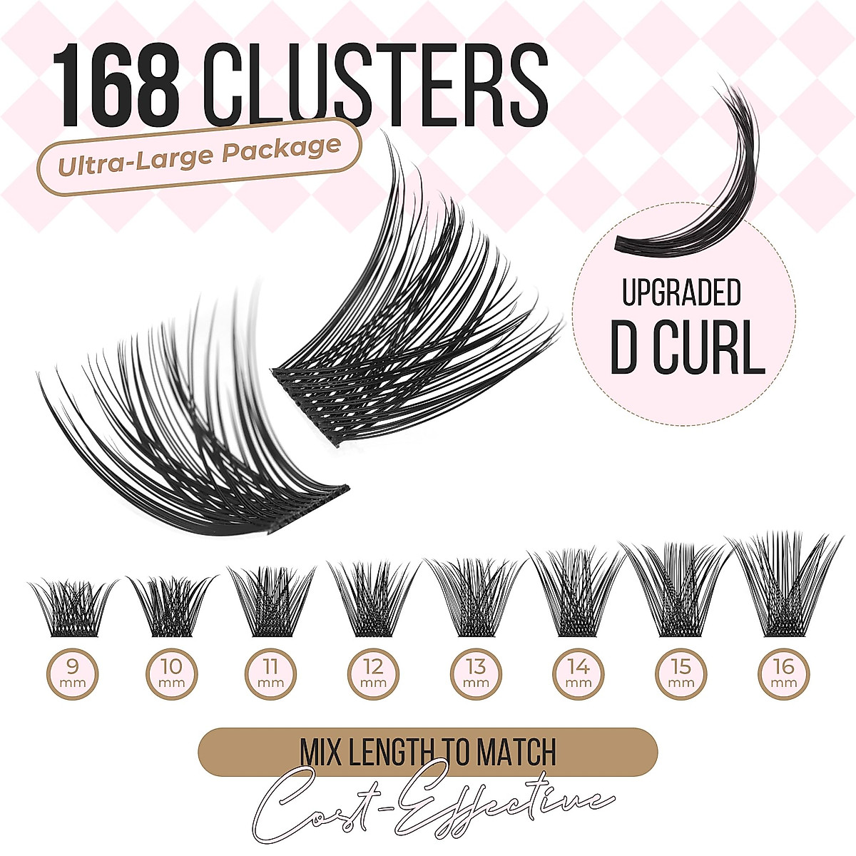 LASHVIEW Lash-Extension-Clusters 448pcs D Curl Lash Clusters Natural Look Cluster Lashes Extensions Super Thin Band & Soft Lashes Reusable 9-16mm MIX (56D+30D+40D)