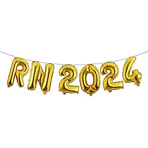 RN 2024 Balloons Banner Multicolor 16 Inch Foil Letter Nurse Balloons Graduation Decorations 2023 Congrats Nurse Balloons for Nursing Graduation Party Supplies (RN 2024 Gold)