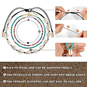 ONESING 14 Pcs Shell Necklace Choker Puka Shell Necklace Beach Necklace Pearl Choker Bohemian Beaded Choker Necklace Set Handmade Hawaii Jewelry Adjustable for Women