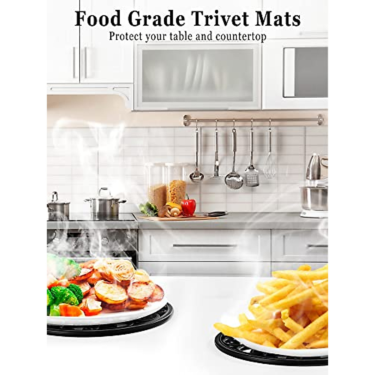 SMARTAKE 6 Set Silicone Trivet Mats, Multi-Use Carved Trivet Mat, Insulated Non-Slip Durable Kitchen Mats, Flexible Modern Kitchen Table Mat, for Hot Dishes, Pots, Dining Countertop, Black