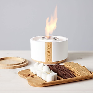 TerraFlame Portable Indoor and Outdoor Smoke Free Clean Burning Gel Fuel S'mores Roaster Tabletop Gift Set with Bamboo Tray - White