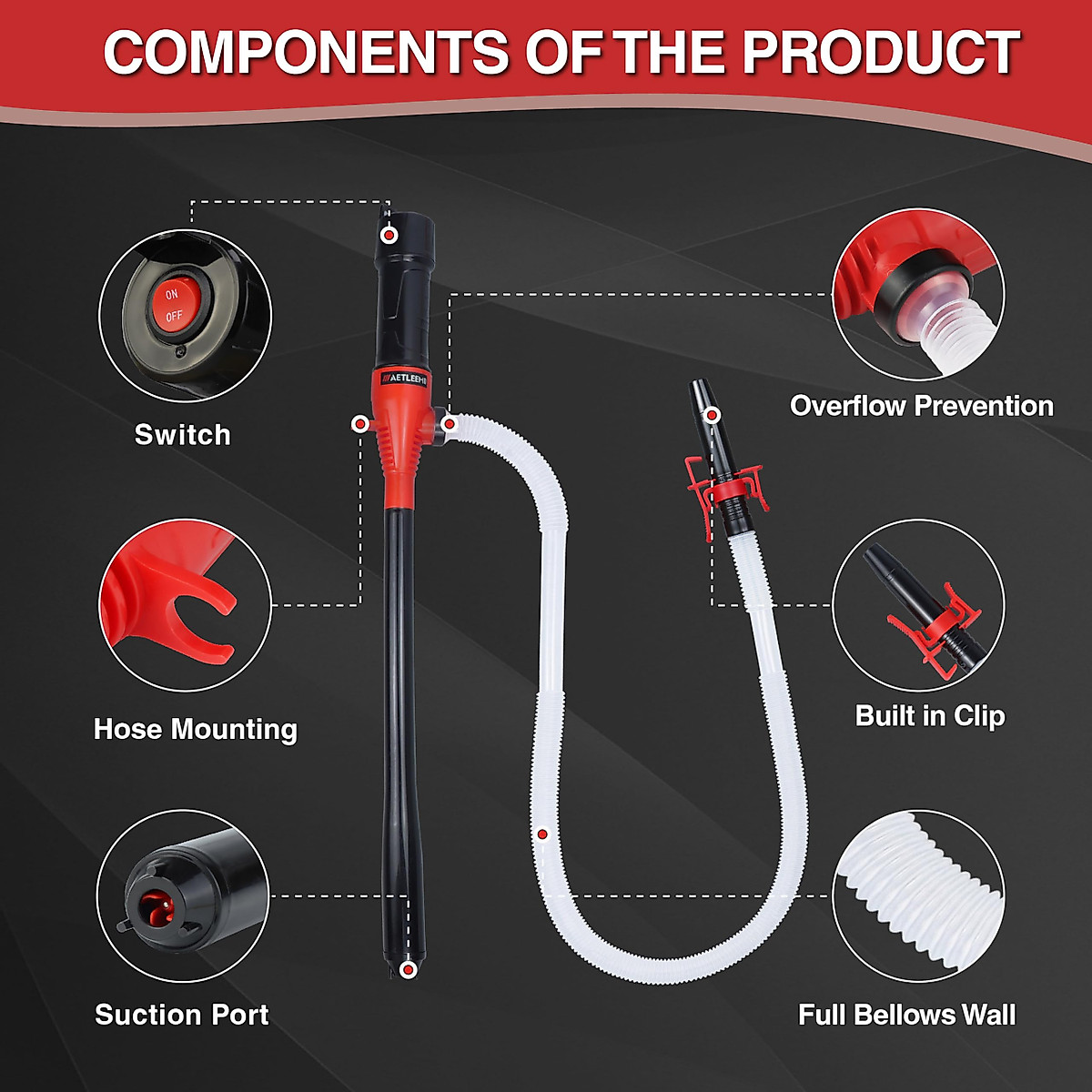 Portable Power Battery Pump, Water&Fuel Transfer Pump Up to 2.2 GPM, Battery Operated Siphon Liquid Extractor, 35.4 in Hose for Gasoline Diesel Oil Fish Tank