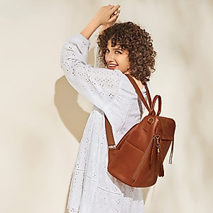 S-ZONE Vintage Genuine Leather Totes for Women Purse Handbag with Anti-thief Backpack Large