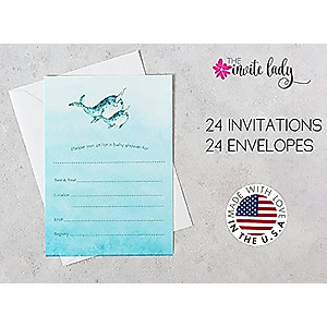 Watercolor Narwhal Fill in the Blank Invitation Baby Shower Blue Sea Ocean Narwhals Mommy and Me Its a Boy FIB (15 count)