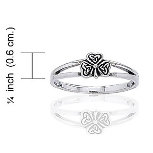 Irish Shamrock Celtic Knot 3-Leaf Clover Sterling Silver Narrow 5mm Pinky Ring Size 6(Sizes 3,4,5,6,7,8,9,10)