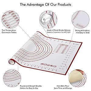Asenky Food Grade Nonstick Silicone Pastry Bakers Mat,24”x16" Large Dough Rolling Mat with Measurements for Kneading Pie Crust Bread Cookies,Oven Liner