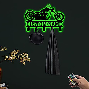 Personalized Metal Coat & Hat Rack with Led Lights, Custom Helmet Holder, Motorcycle Metal Sign, Motorcycle Gift for Men, Motorcycle Decor, Racer, Entryway Coat Hooks, Wall Mount Towel Hanger