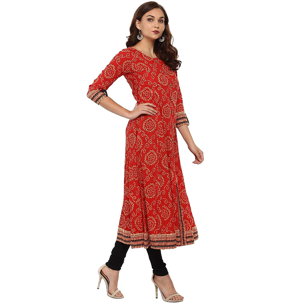 Yash Gallery Women's Plus Size Women's Cotton Bandhani Anarkali kurta for Women (Red)