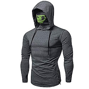 Thenlian Mens Mask Skull Splicing Pullover Long Sleeve Hooded Sweatshirt Tops Windproof Pullover Jacket Blouse(XL, Gray 1)