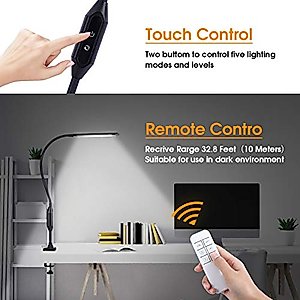 KEDSUM LED Desk Lamp with Clamp, Flexible Gooseneck Clamp Lamp with Touch & Remote Control, 10W Eye-Care Architect Desk Lamp for Office/Home, with 5 Color Modes, 5-Level Brightness & Memory Function