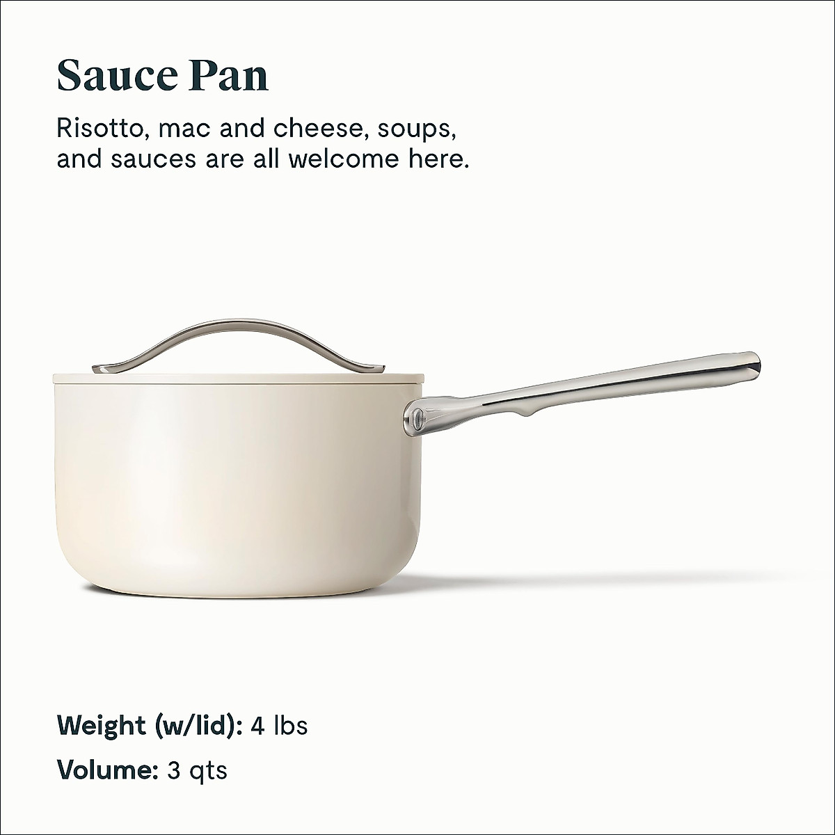 Caraway Nonstick Ceramic Sauce Pan with Lid (3 qt) - Non Toxic, PTFE & PFOA Free - Oven Safe & Compatible with All Stovetops (Gas, Electric & Induction) - Cream
