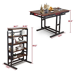Brefhome Convertible 2 in 1 Shelf to Table,Bookshelf Desk & Dining Table for Small Spaces,Multipurpose Storage Shelf Display Rack,Kitchen & Dining Room