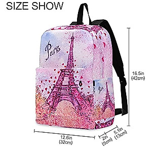 ZzWwR Unisex Paris Postcard Eiffel Tower in Hearts Large Laptop Backpack Durable Travel Computer Bag Portable Shoulders Bag for Books Work Daily