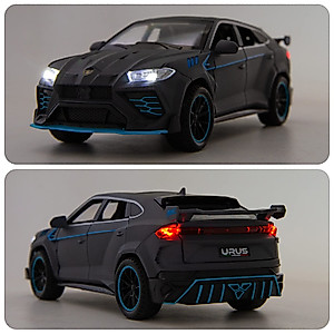 WAKAKAC Compatible for 1/32 Lambo Urus Model Car Diecast Collectible Pull Back Toy Car with Light and Sound Toy Vehicle for 3+ Year Old Kids Boys Gift Gray