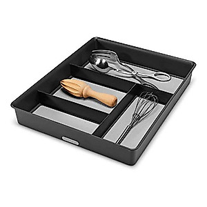 madesmart Classic Gadget Tray, Soft Grip, Non-Slip, Multi-Purpose Drawer Organizer, 4 Compartments, All-In-One Home Organization, BPA Free, Granite