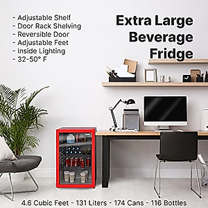 HUSKY Undercounter/Freestanding Premium Beverage Cooler & Mini Fridge 4.6 Cu.ft./131L with Reversible Glass Door, Compact Refrigerator for Home, Restaurants, Commercial, RV Energy Star