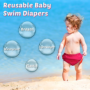Huukeay 4 Pieces Swim Diapers Reusable Baby Swim Diapers Adjustable Snap Swim Diapers Washable Pool Swim Diapers for Unisex Baby Girls Boys (White, Blue, Green, Rose Red, 12-24 Month)