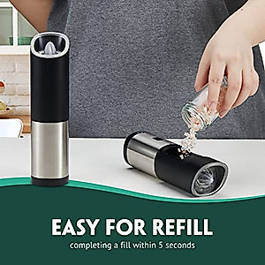 Automatic Salt and Pepper Grinder Set - Kitexpert Gravity Electric Salt and Pepper Mill Battery Operated - One Handed Operation with Light - Up to 5 Adjustable Grinding Levels