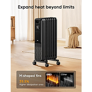 Dreo Oil Filled Radiator, Electric Radiant Heaters for indoor use Large Room with Remote Control, Child Lock, 4 Modes, Overheat & Tip-Over Protection, 24h Timer, Digital Thermostat, Quiet, 1500W