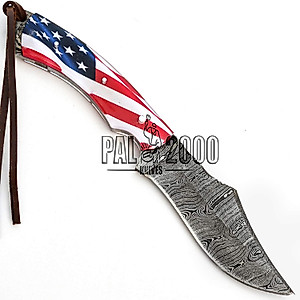 KNI-9817 Famous Full Tang Handmade Damascus Steel Knife with Genuine Leather Sheath