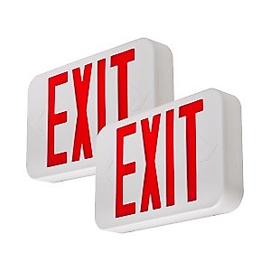 LFI Lights | Red Exit Sign | All LED | White Thermoplastic Housing | Hardwired with Battery Backup | Optional Double Face & Knock Out Arrows | UL Listed | Contractor Standard | (2 Pack) | LEDJR-R