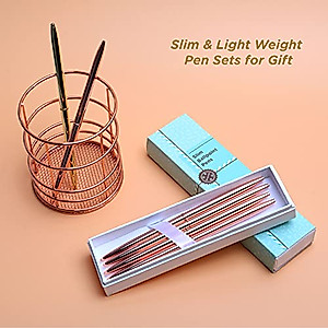 Oriday Chrome Ballpoint Slim Pens Set of 4 - Lightweight Metal Ball Point Pen in Black Ink Gift Box for Wedding, Student Gift, Bridal Shower (Rose Gold, Black Ink)