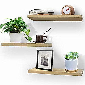 wyewye Floating Shelves Wall Wood Shelves Set of 3, Durable Visible Bracket Wall Shelves Decor for Kitchen, Bedroom, Living and Bathroom Shelves for Wall Decor Floating Bookshelf