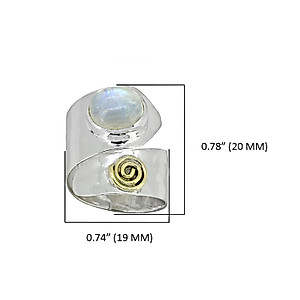 YoTreasure Natural Moonstone Solid 925 Sterling Silver Brass Hammered Finish Ring