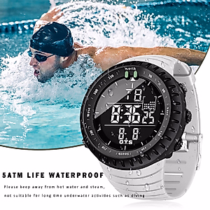 PALADA Men's Digital Sports Watch Waterproof Tactical Watch with LED Backlight Watches for Men (Grey White)