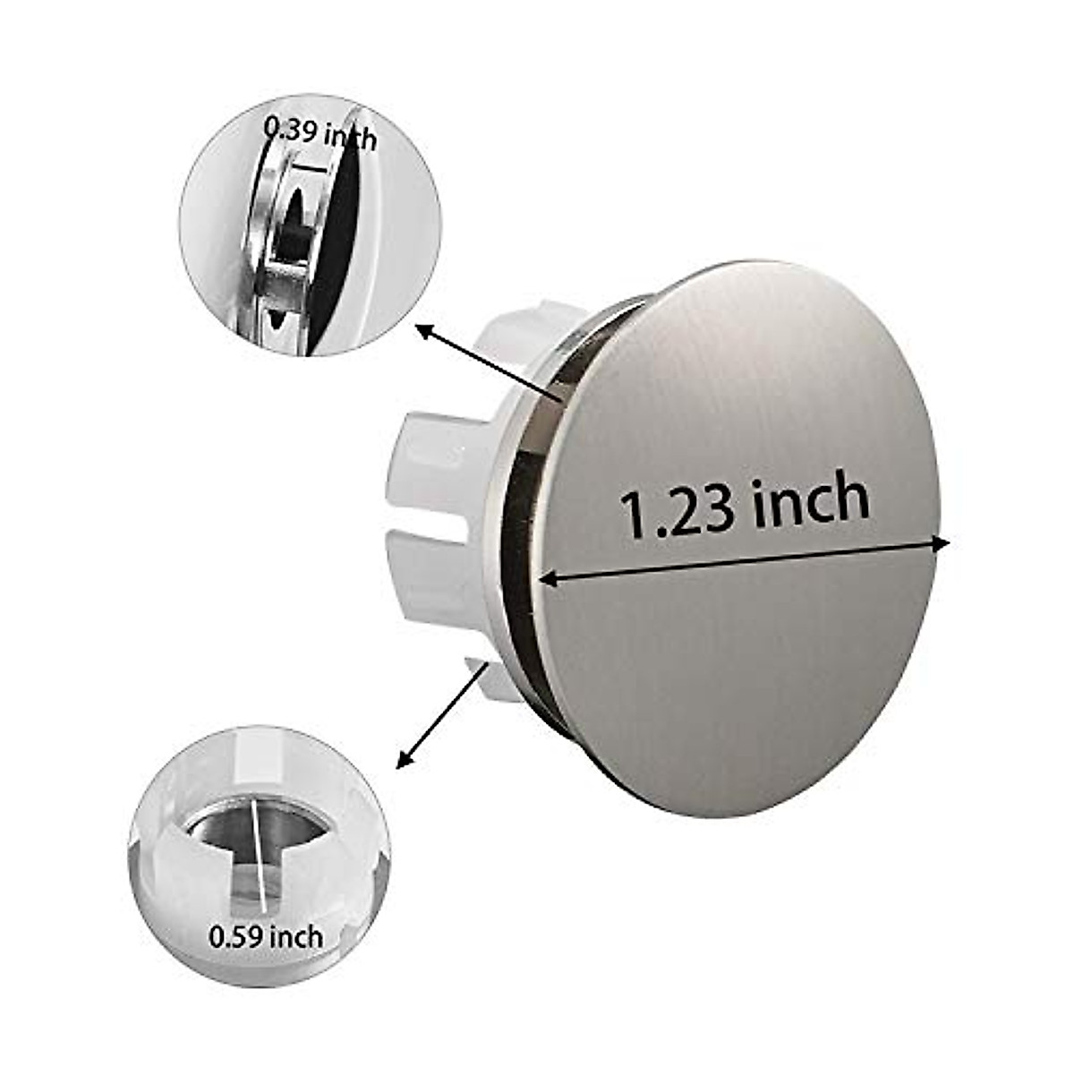 Sink Basin Trim Overflow Cover Brushed Nickel Brass Insert in Hole Round Caps