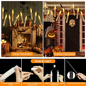 20 Pack Christmas Floating Candles with Wand Timer Remote Control,Floating Candles for centerpieces,LED Flickering Light Flameless Candles Hanging For Harry Potter Party Witch Decor Christmas Gifts