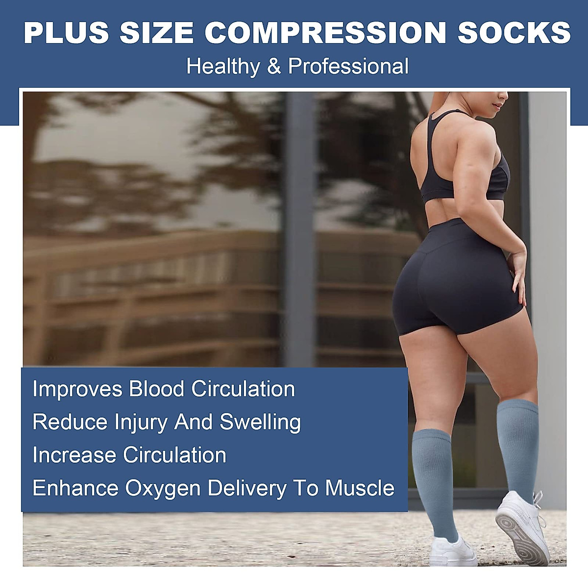 HLTPRO Plus Size Compression Socks for Women & Men(4 Pairs) - Best Support for Medical, Circulation, Nurses, Running, Travel