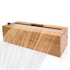 Mainstream Source® Large Bamboo Wrap Dispenser for 1000ft 12in Rolls – Extra Thick Foil and Plastic Wrap Organizer with Cutter & Labels, Works as Foil, Plastic Wrap, Parchment, or Wax Paper Holder