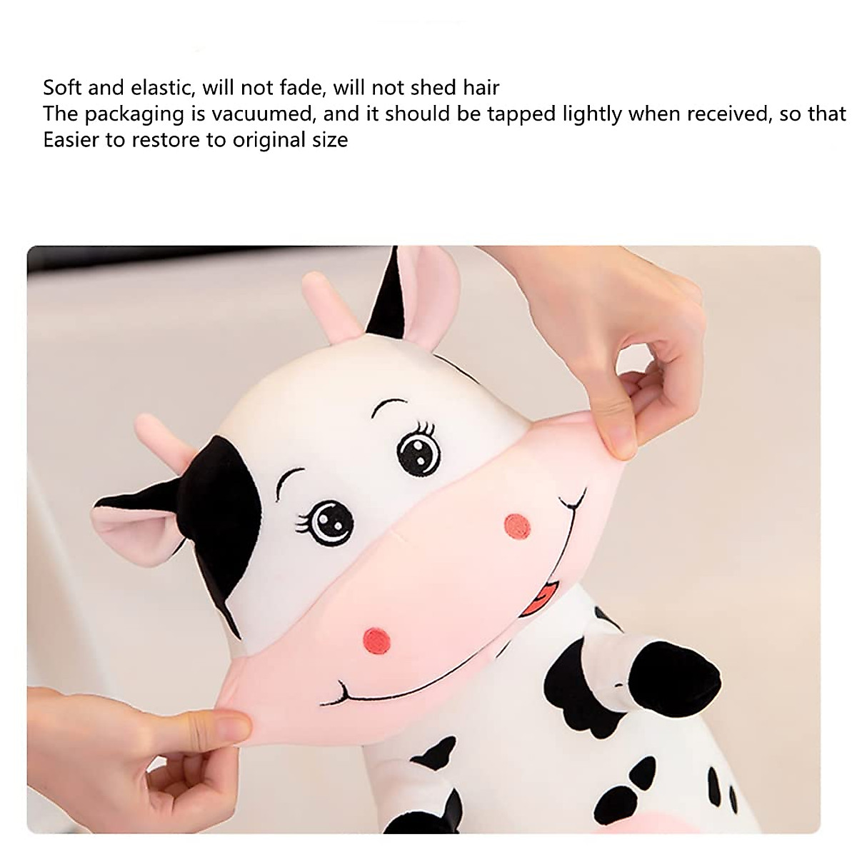 TEFU Lovely Creative Milk Cow Plush Pillow Toys Soft Stuffed Cartoon Animal Cattle Doll Bedroom Sleeping Pillow Cushion,Gifts for Friends Kids (70cm/27.5in)