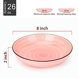 KitchenTour Large Ceramic Pasta Bowls with 8 Inch Dinner Plates Set of 6