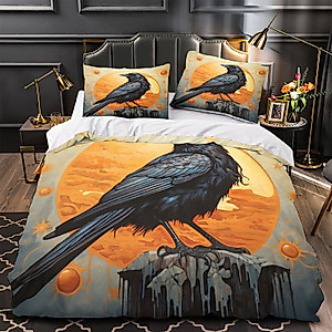 EVMILA Gothic Crow Duvet Cover Quilt Cover 3D Print Birds Comforter Covers for Boys Girls Bedding Set with Zipper Closure with Pillow Cases Soft Microfiber 3 Pieces Twin（173x218cm）
