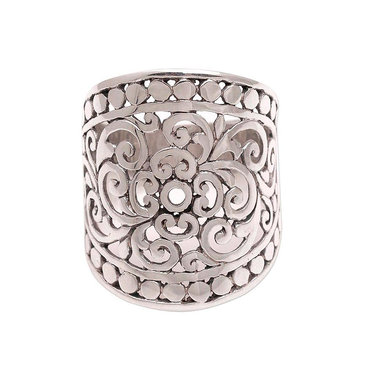 NOVICA Artisan Handmade .925 Sterling Silver Band Ring Wide from Indonesia Tone 'Memory of Bali'