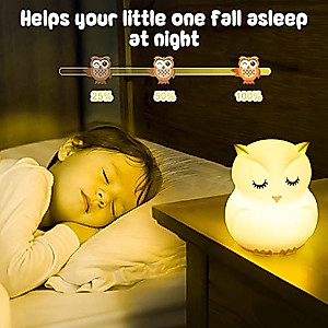 ShaArkMango Kids Night Light Lamp Cute Sleepy Owl, Convenient for Reading & Soothe Baby to Sleep Training Nursery Lights Toddler LED Nightlight for Children Girls Boys Kawaii Room Decor