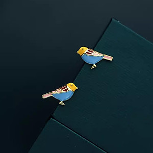 Cute Bird Stud Earrings for Women Girls 925 Sterling Silver Gold Plated Tiny Small Animal Pet Enameled Blue Yellow Pink Feather Birds Tragus Post Nickel Free Piercing Ear Jewelry Dainty Gifts Halloween Christmas
